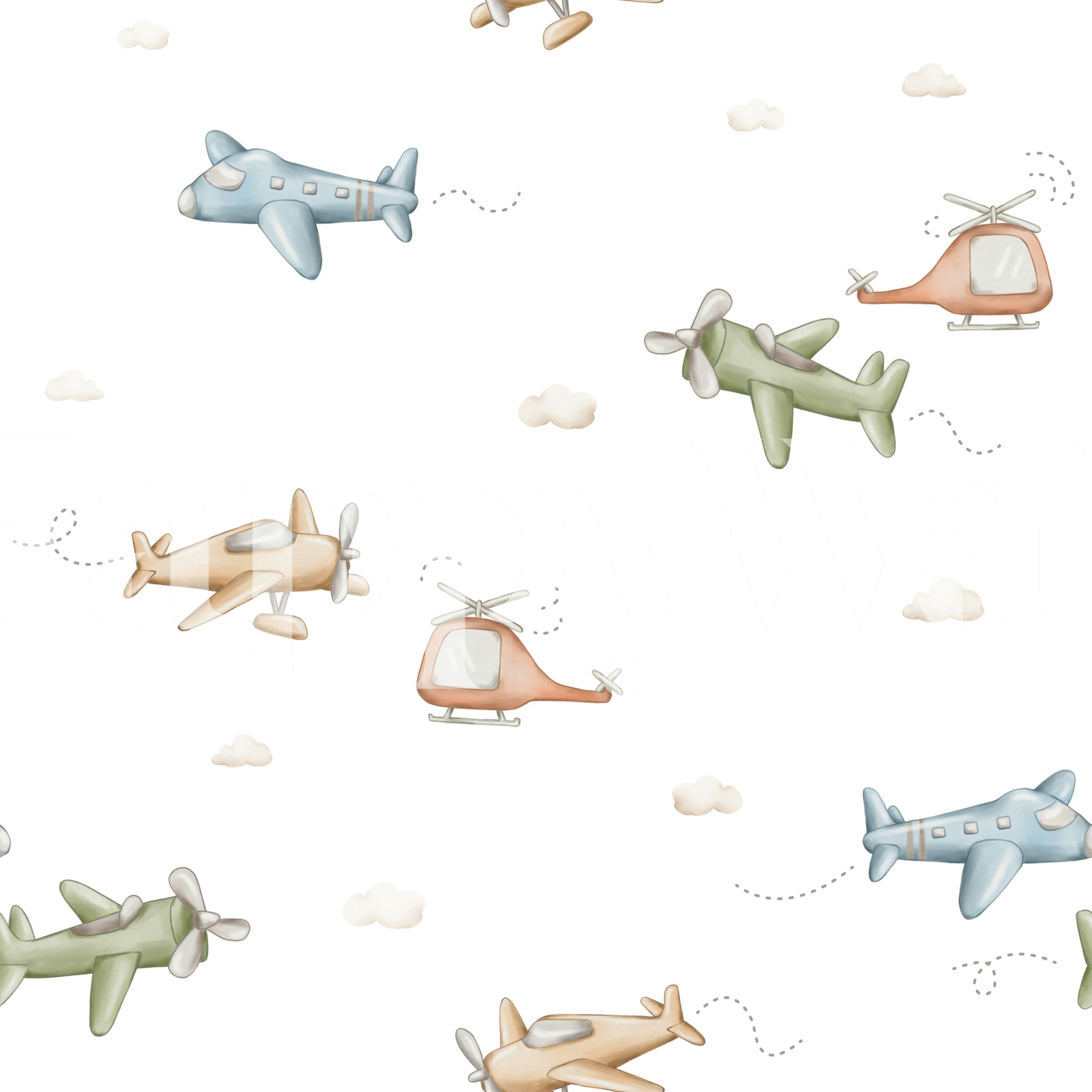 Kids Aviation Wallpaper with Airplanes and Clouds