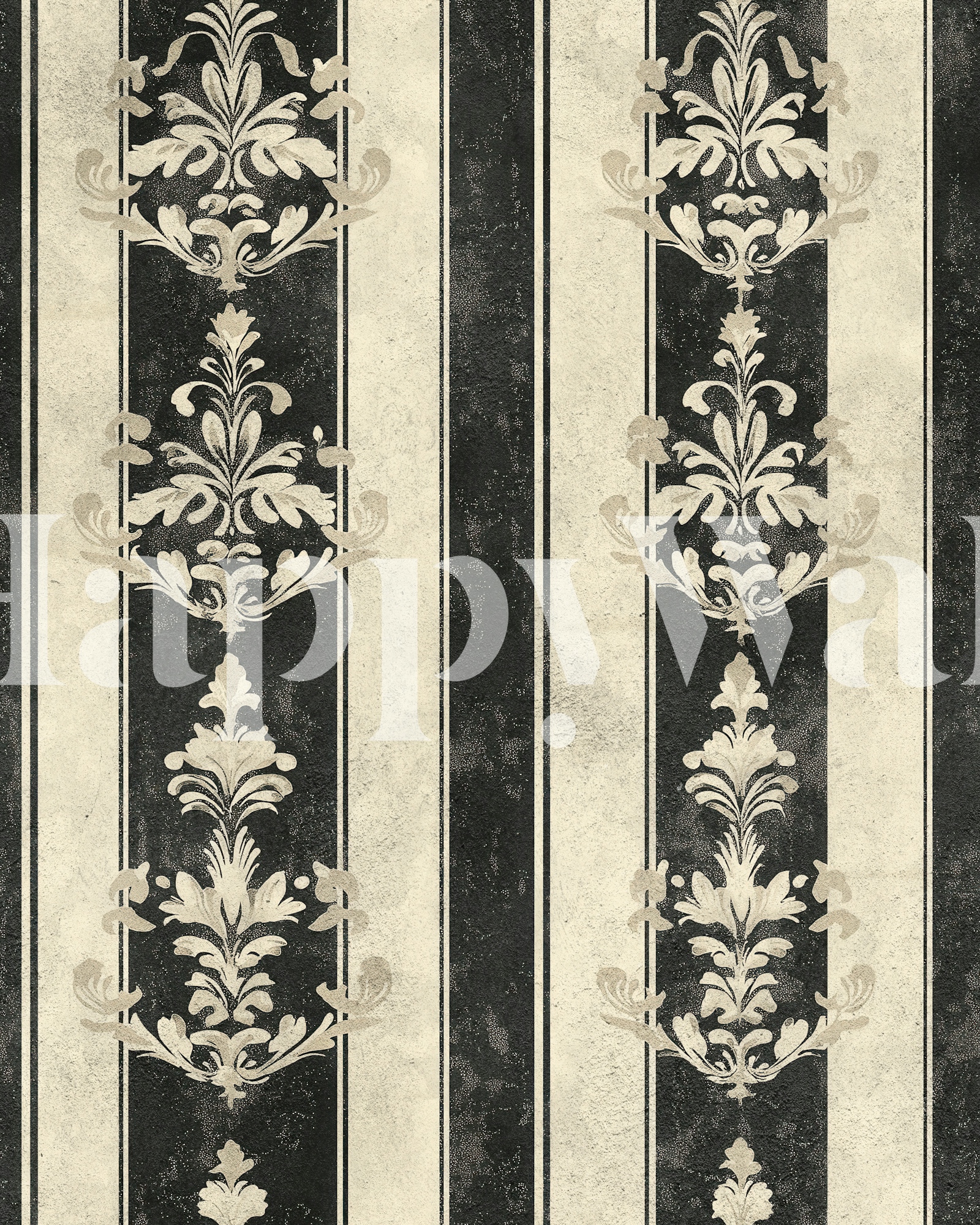 Antique Fleur de Lis Black Stripes Wallpaper