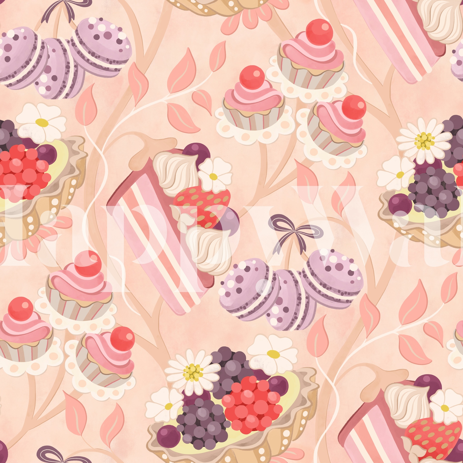 Whimsical Sweets Tree Wallpaper in Pastel Colors