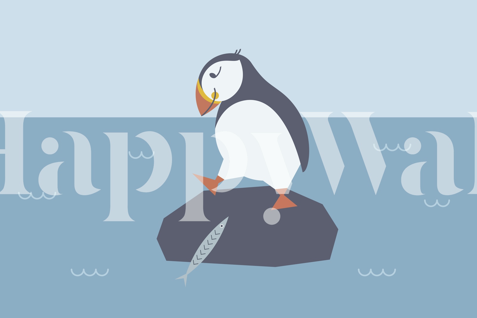 Playful Puffin Illustration Wallpaper