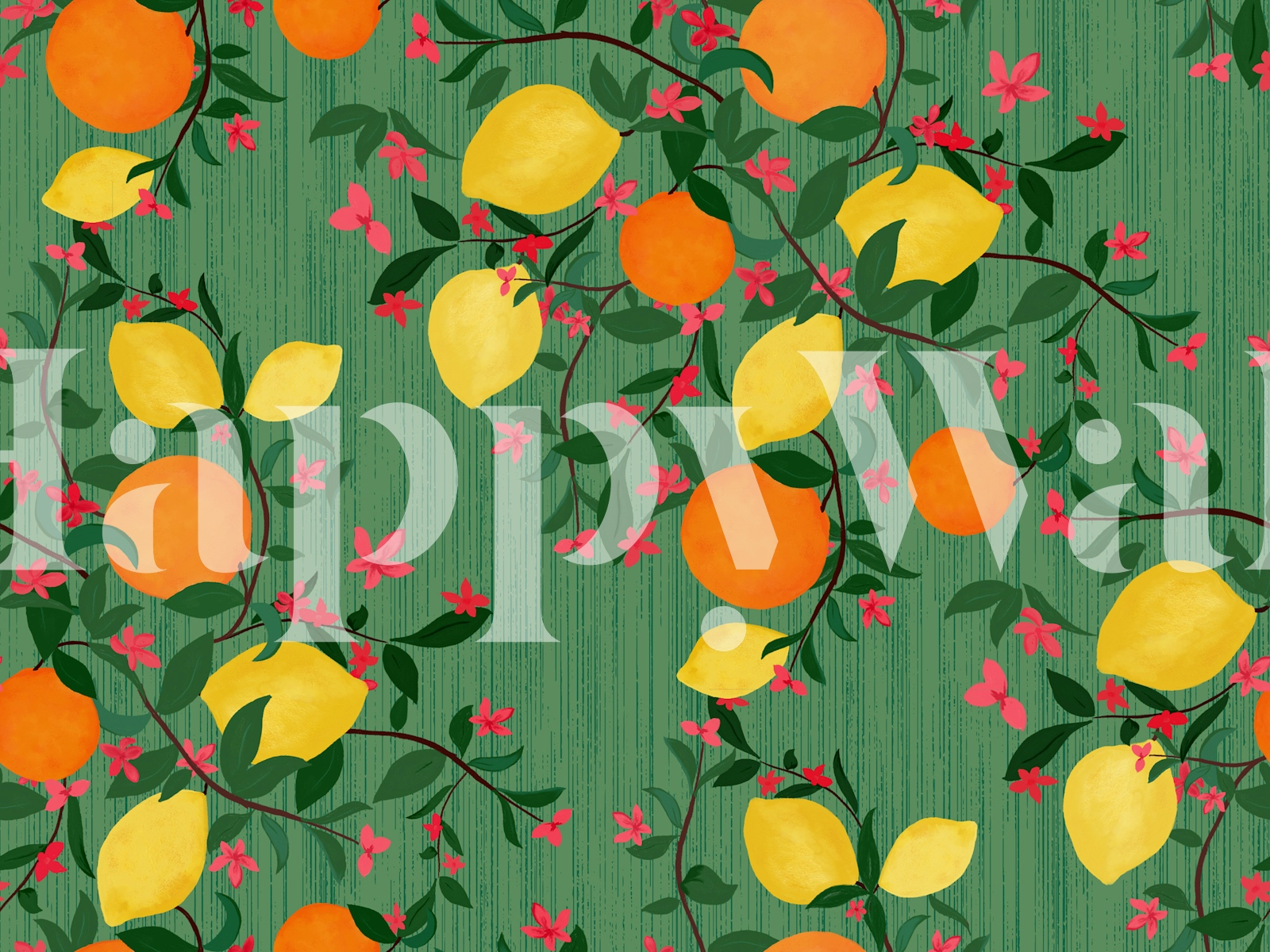 Mediterranean Citrus Floral Wallpaper - Green