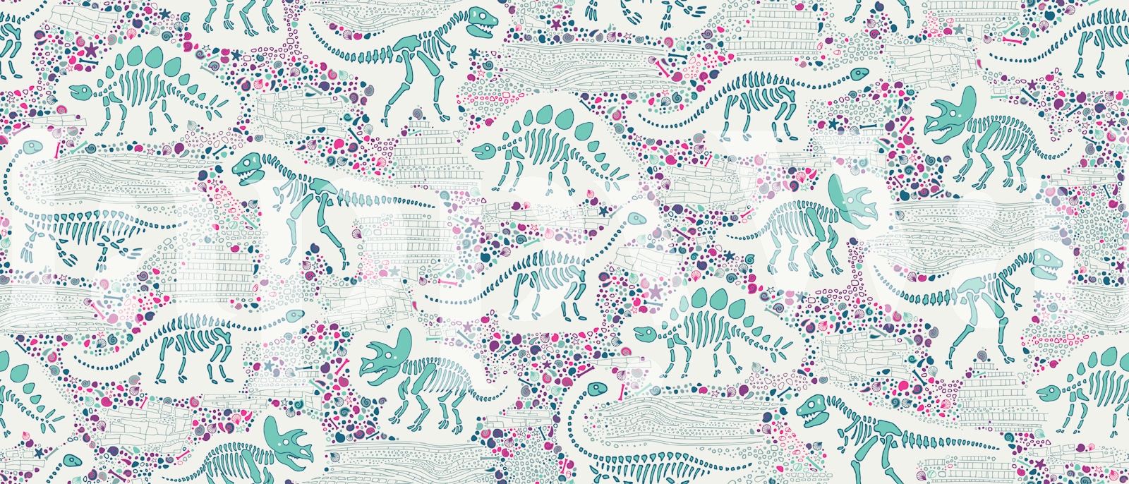 Dinosaur Fossils - Aqua and Pink Wallpaper