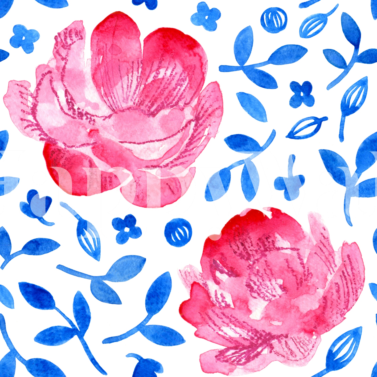 Pink and Blue Floral Watercolor Wallpaper