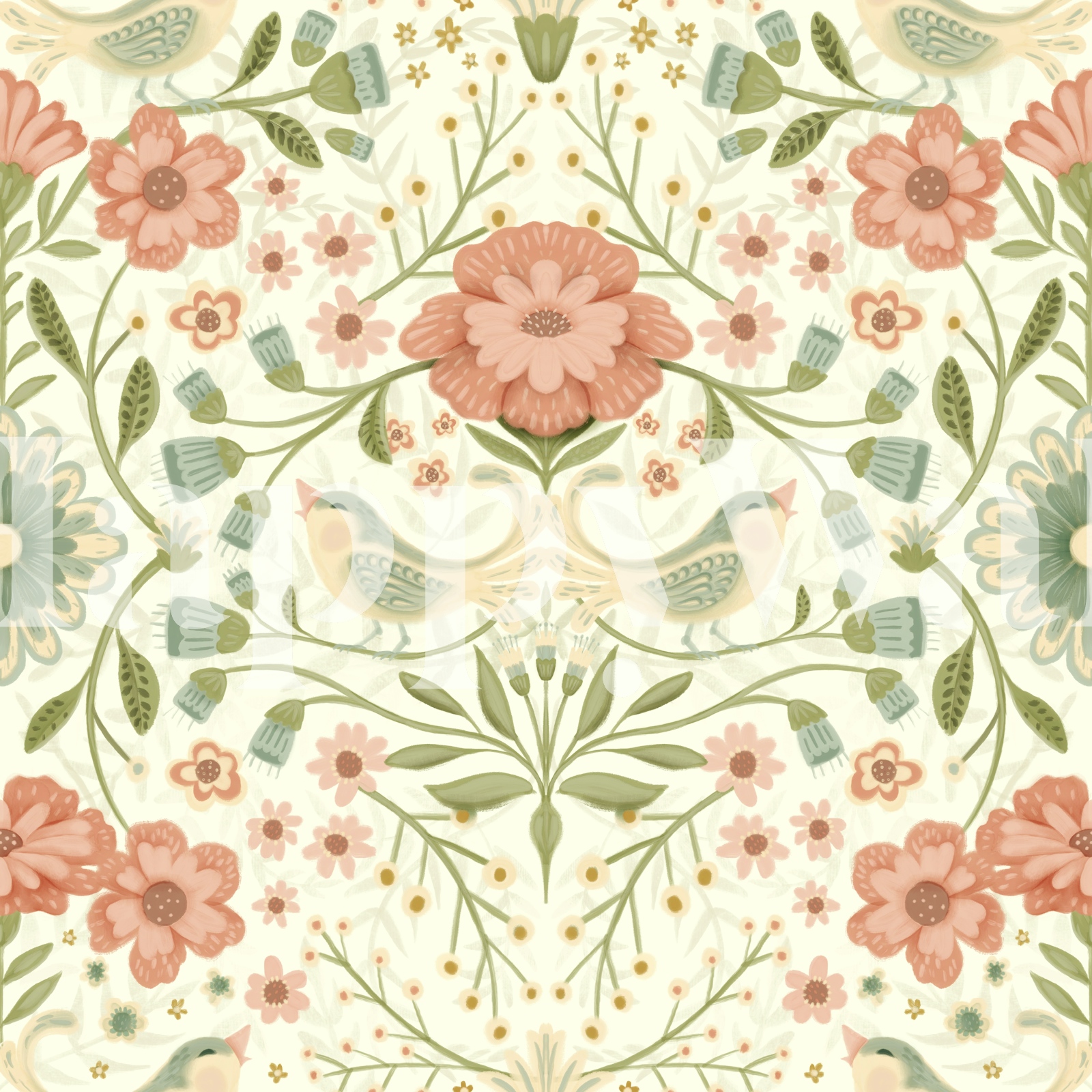Maximalist Floral Birds Wallpaper - Happywall