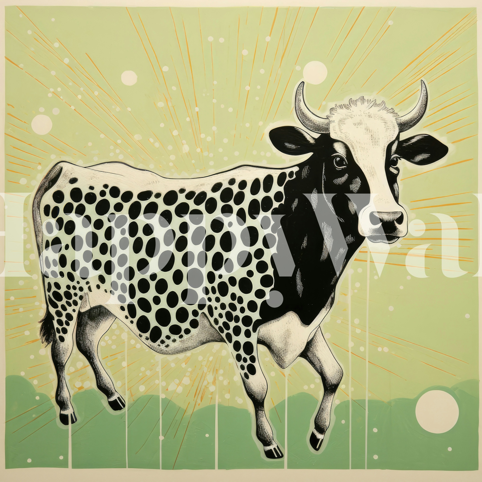 Green Cow in Folk Art 2 - Happywall.com