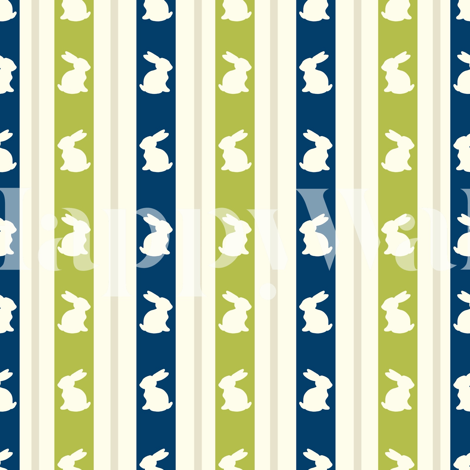 Playful Bunny Stripes Blue and Green Wallpaper