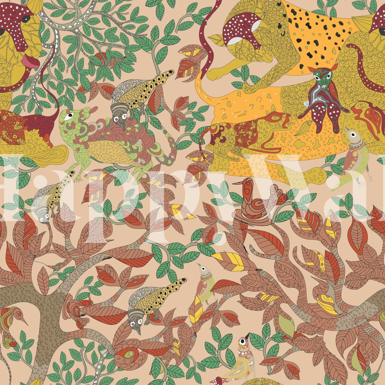 Colorful Wildlife Pattern Wallpaper