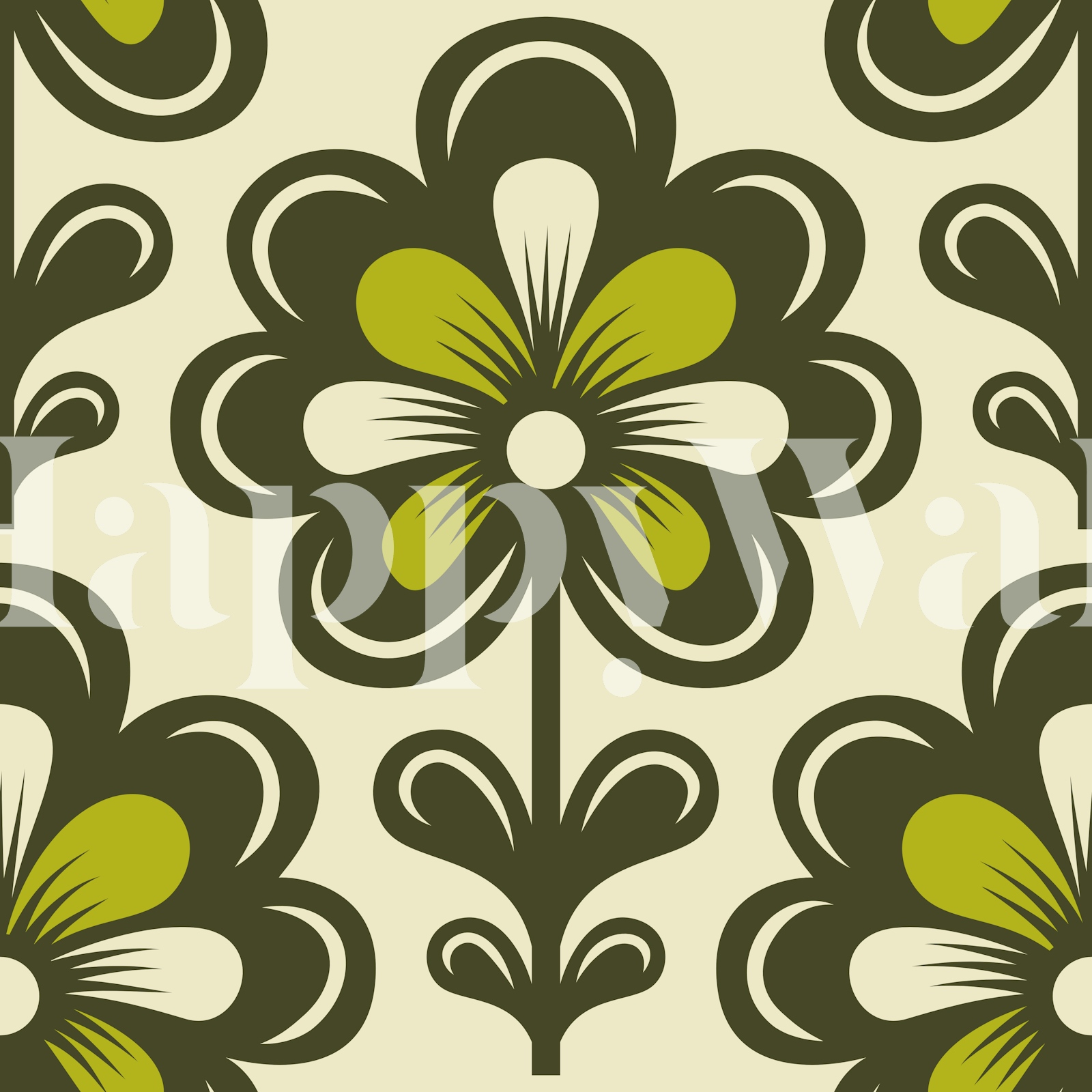 Green Retro Floral Wallpaper for Vintage Decor