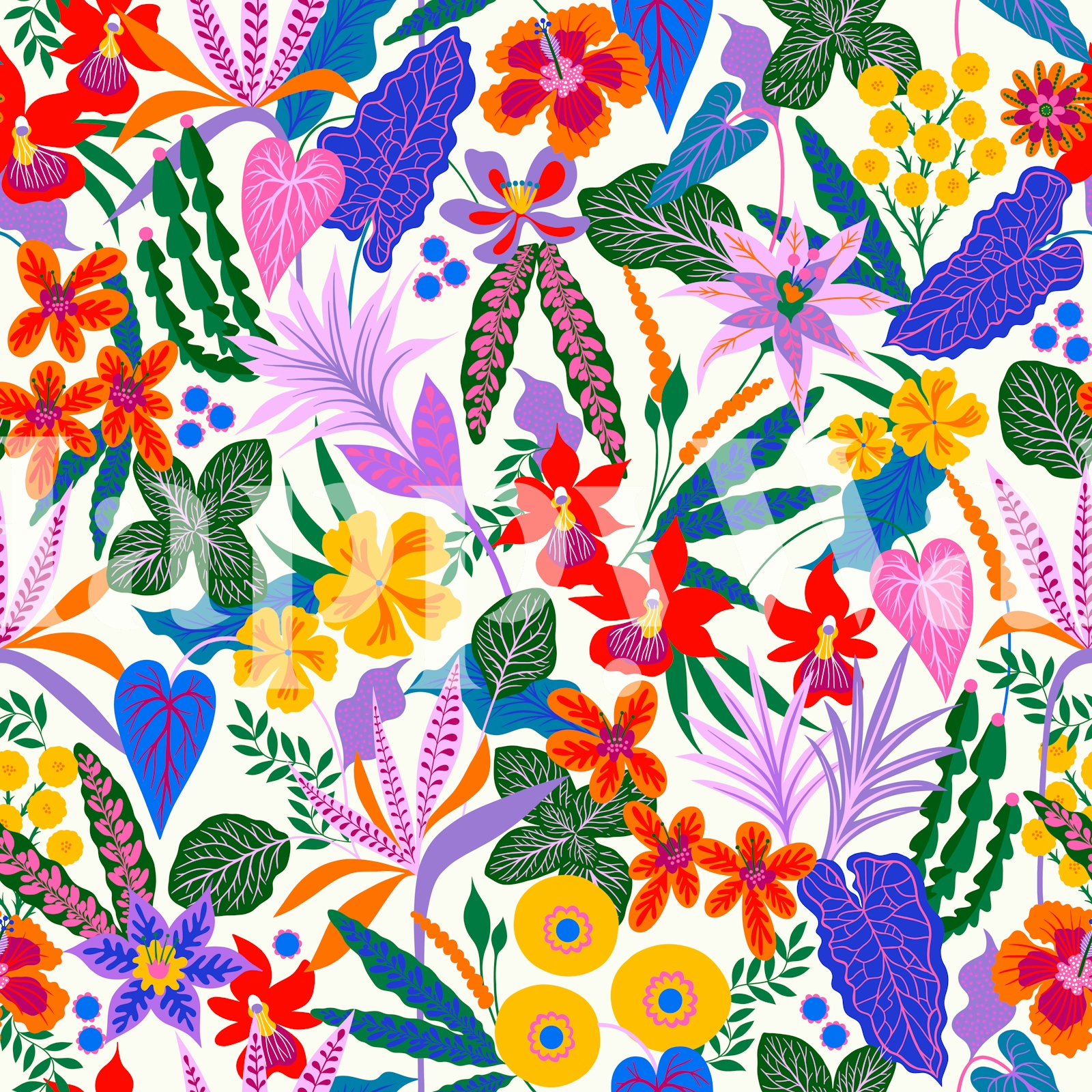 Tropical Floral Wallpaper with Colorful Flowers