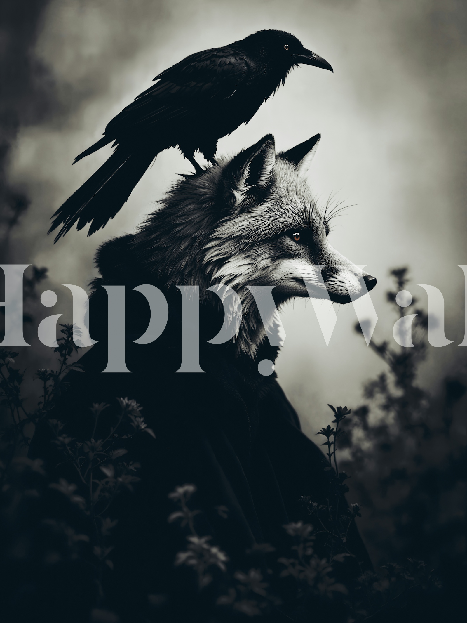Vintage Fox and Raven Wallpaper - happywall.com