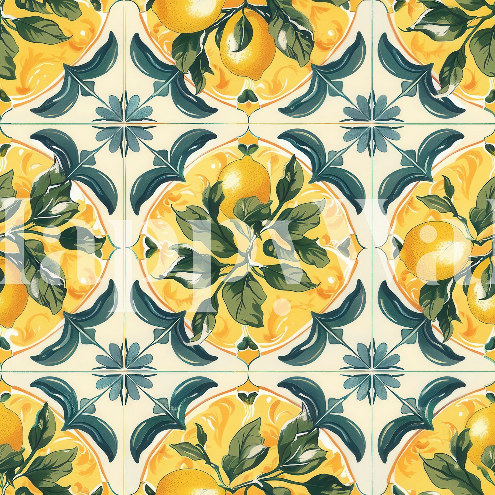 Mediterranean Citrus Tiles Classic Bloom Wallpaper
