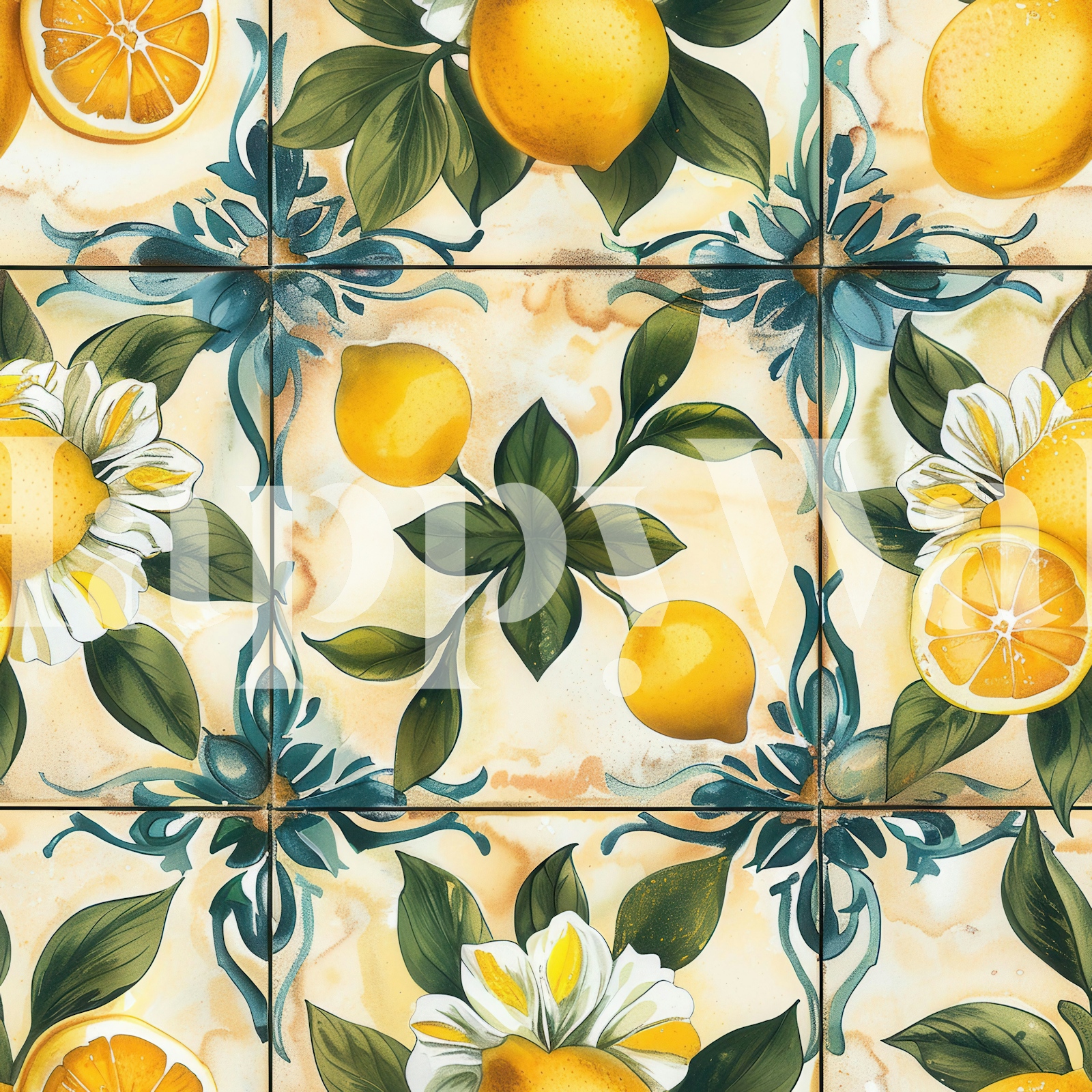 Mediterranean Citrus Tiles Wallpaper | happywall.com