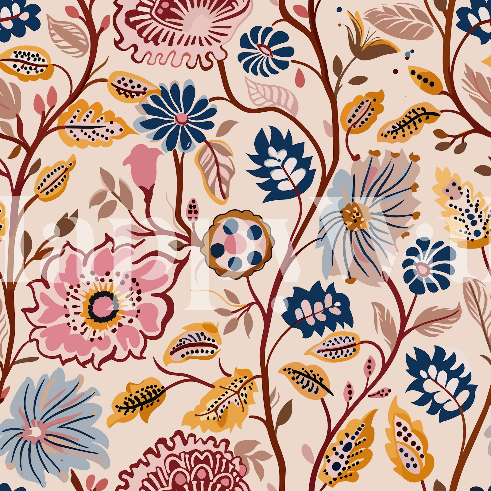 Indian Ornamental Bloom Wallpaper | happywall.com