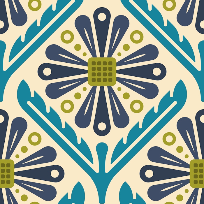Geometric Daisy Vibes in Blue Green - L | Happywall