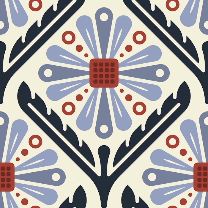 Geometric Daisy Vibes in Blue Cream - Happywall