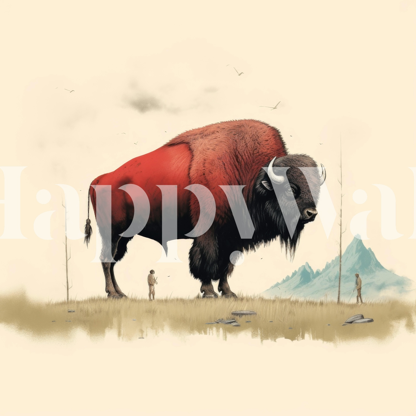 Minimalist Bison Wall Mural Wallpaper
