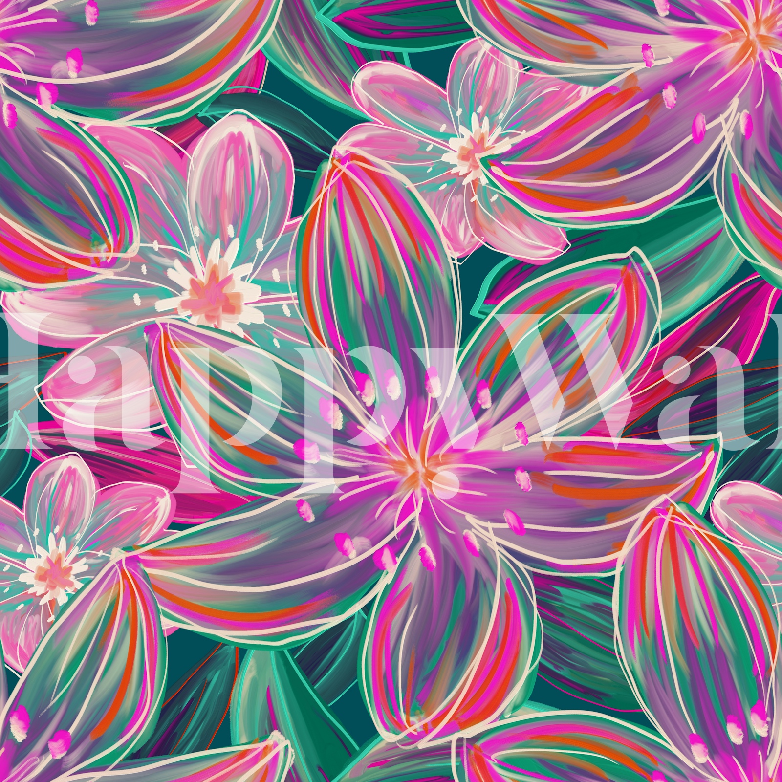 Fluo Bloom - Purple & Emerald Wallpaper