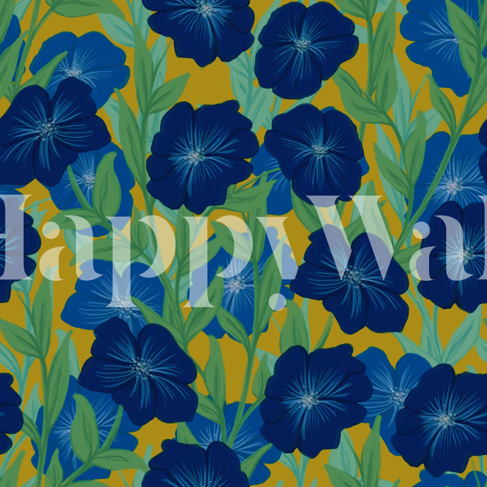 Bold Bloom Blue Wallpaper | happywall.com