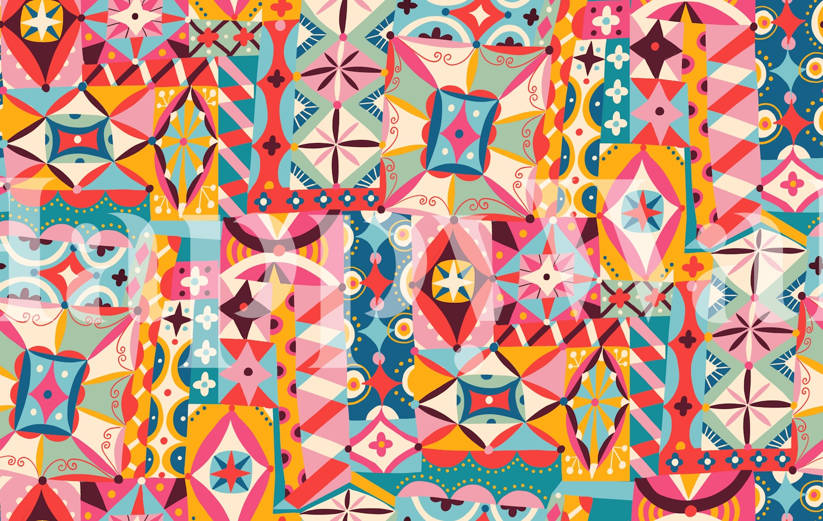 Colorful Patchwork Maximalism Wallpaper