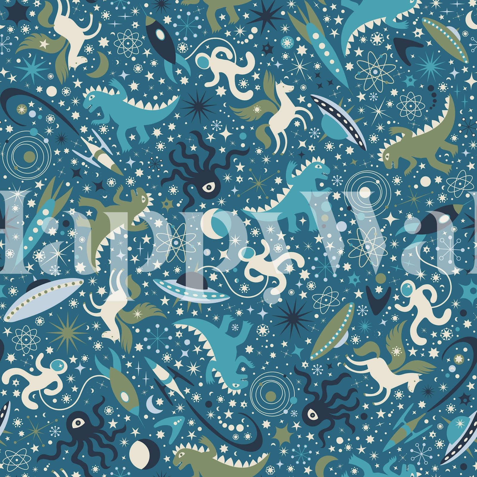 Turquoise Teal Space Adventure Wallpaper