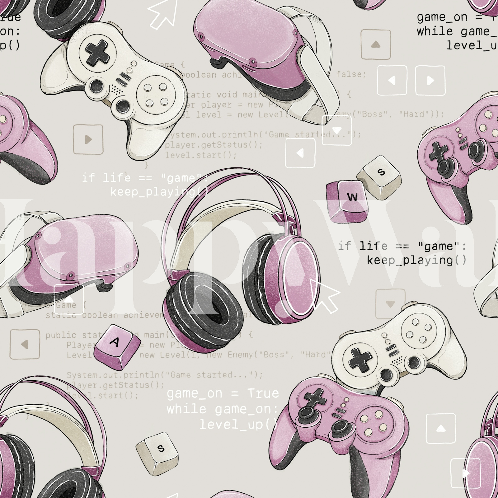 Game Mode: On - Cream Pink Wallpaper | happywall.com