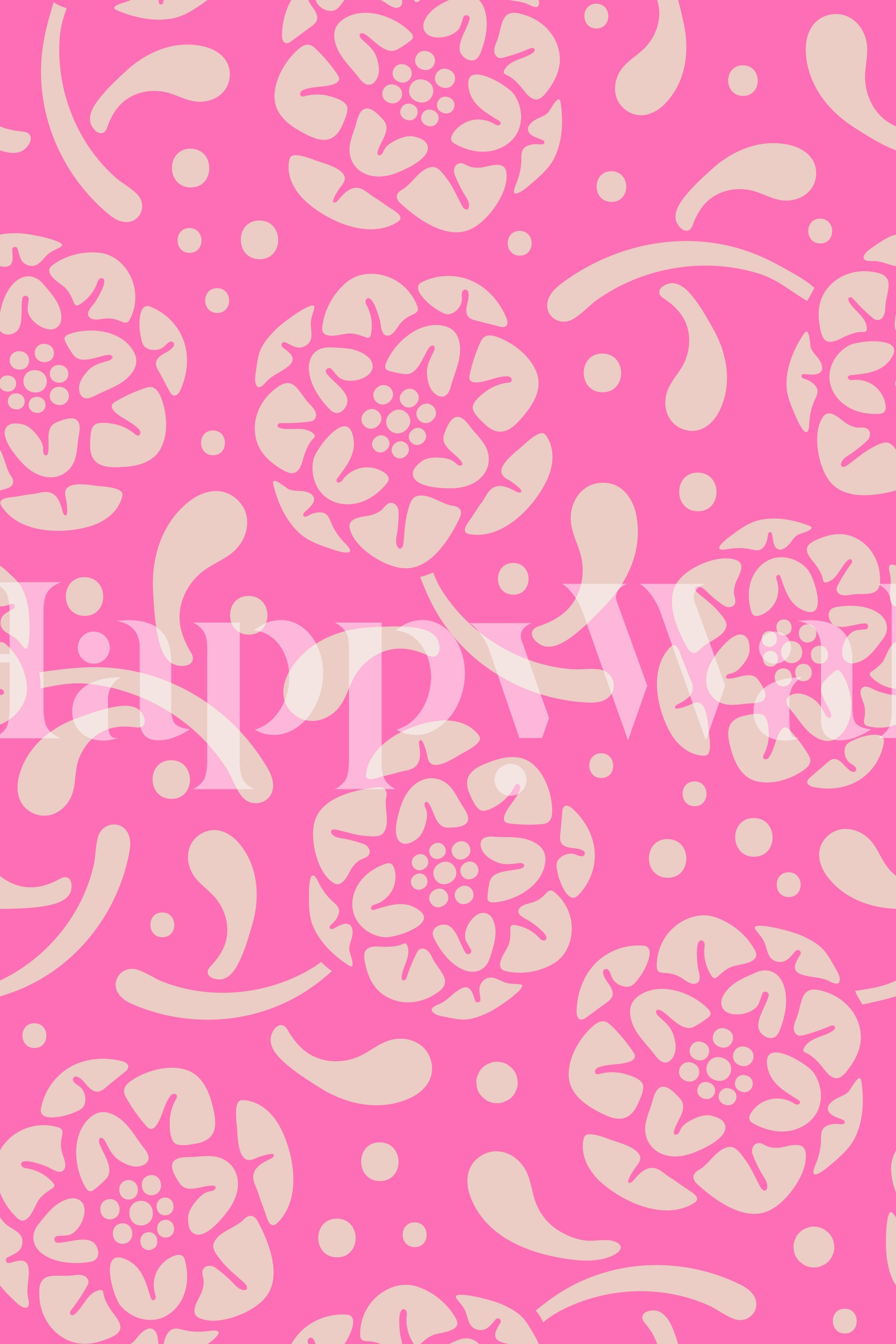 Dolce Block Print Style Retro Floral Pink Wallpaper