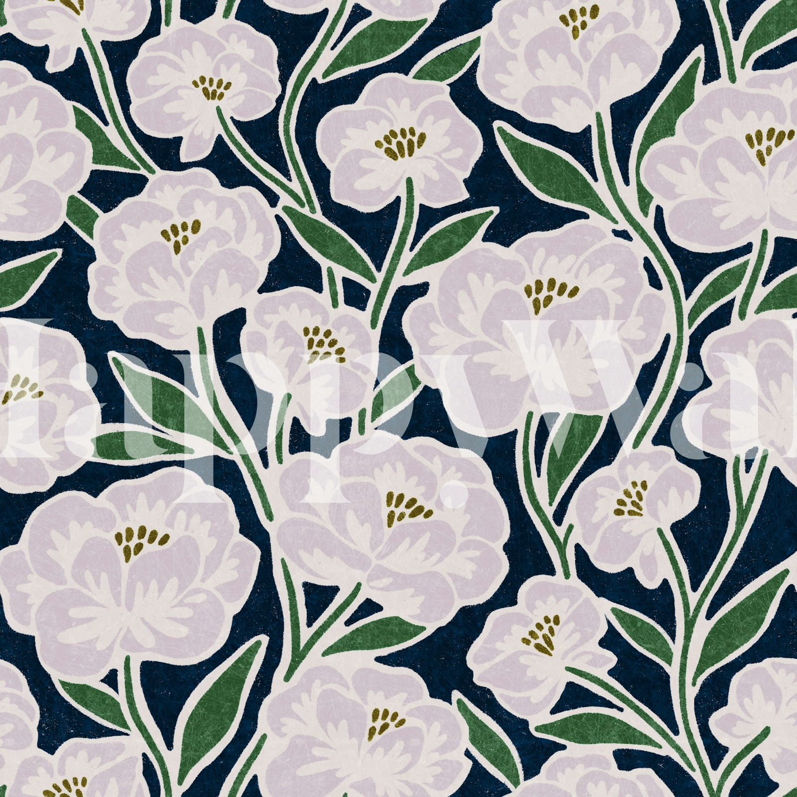 Navy Floral Lavender Wallpaper