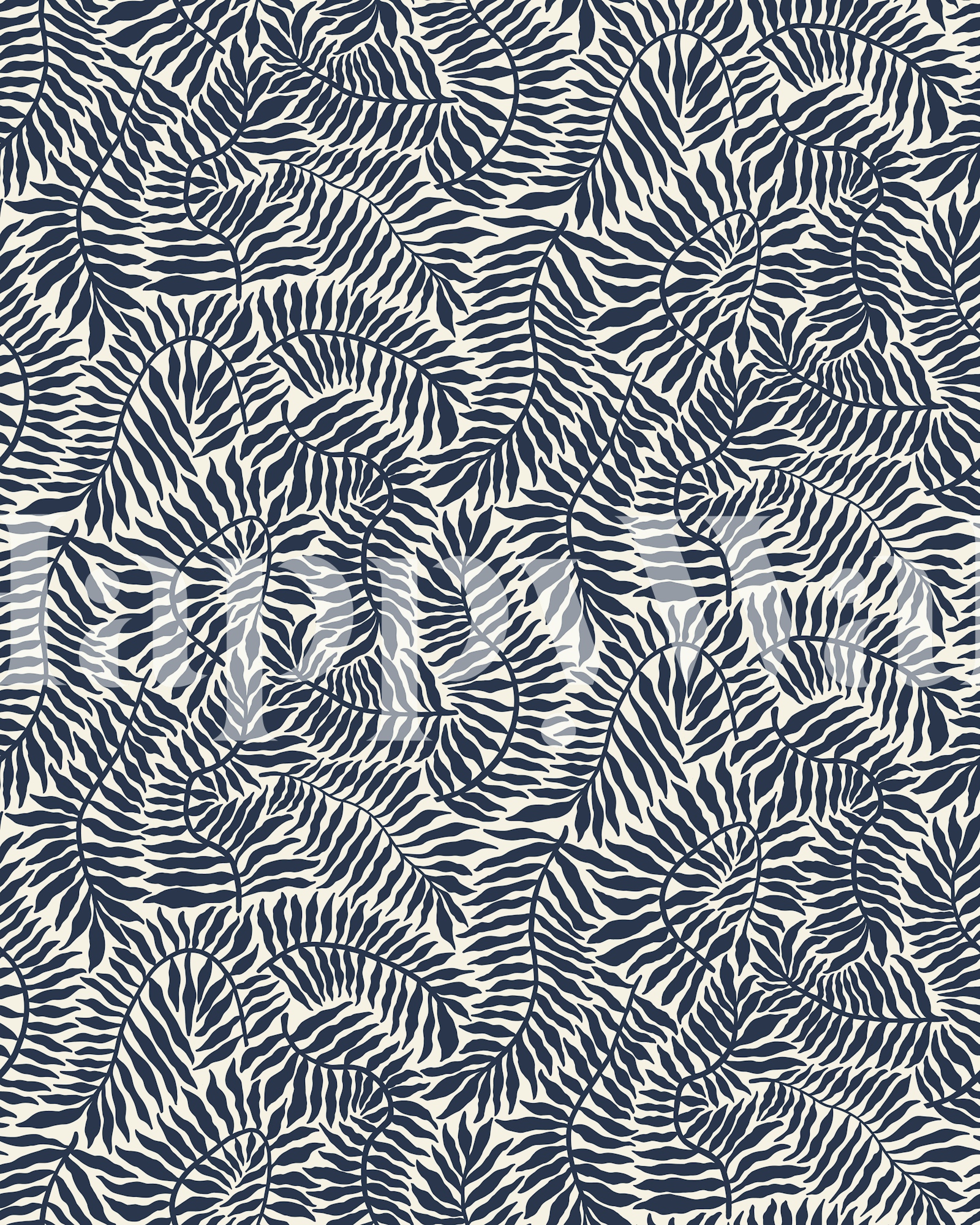 Navy Blue Botanical Fern Wallpaper