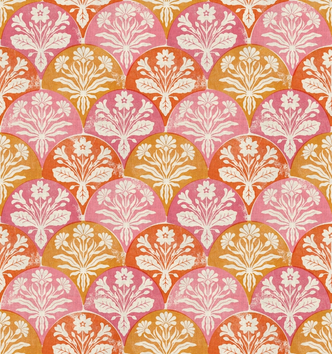 Art Deco Block Print Floral Wallpaper - Happywall