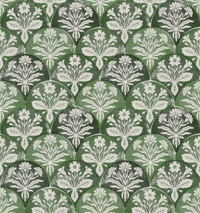 Art Deco Block Print Floral - Moss Green