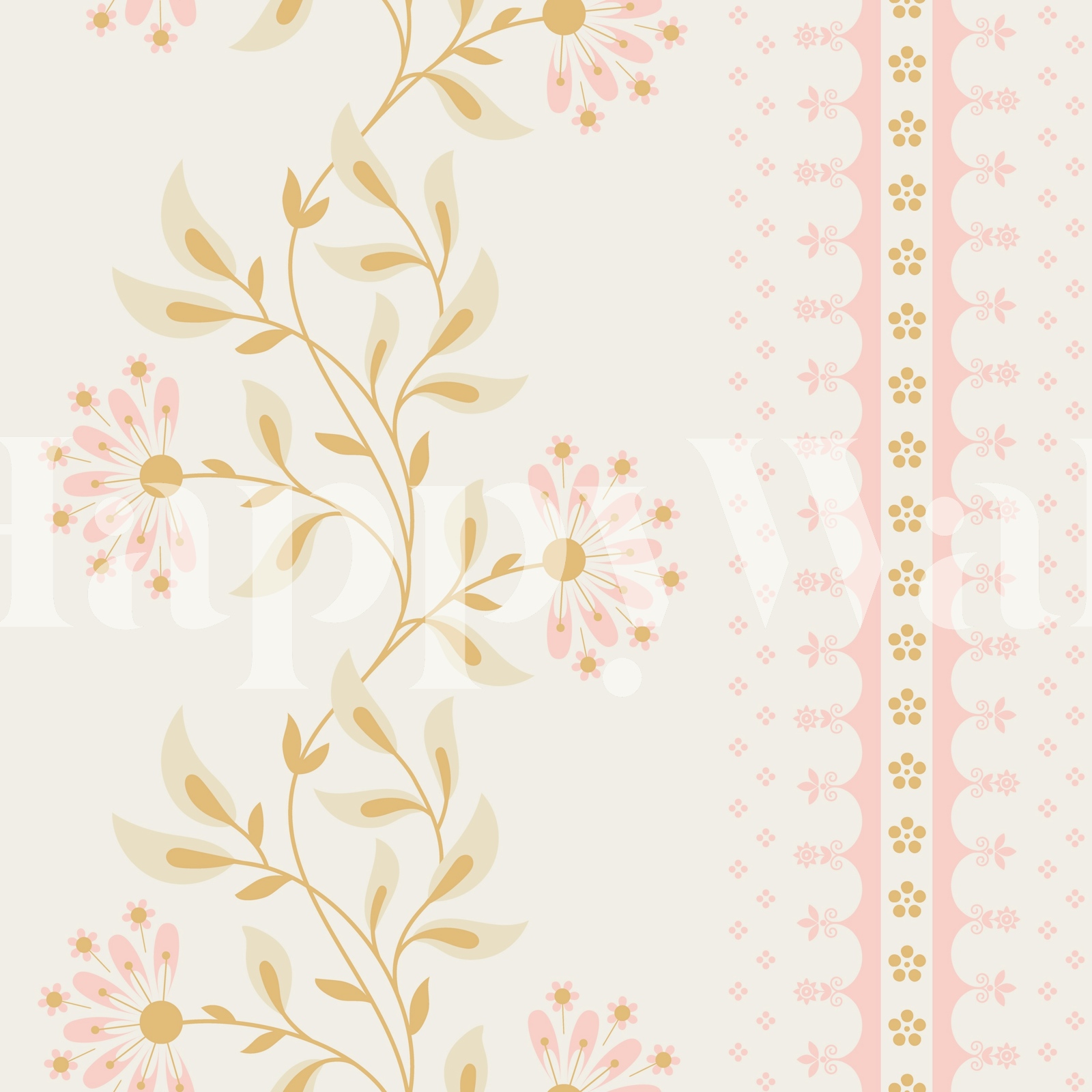 Floral Stripes White Wallpaper | happywall.com