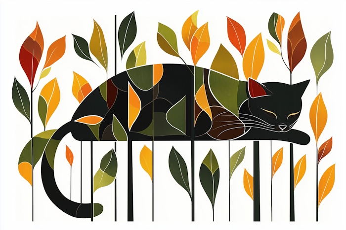 Colorful Leafy Cat Dream Wallpaper - Happywall.com