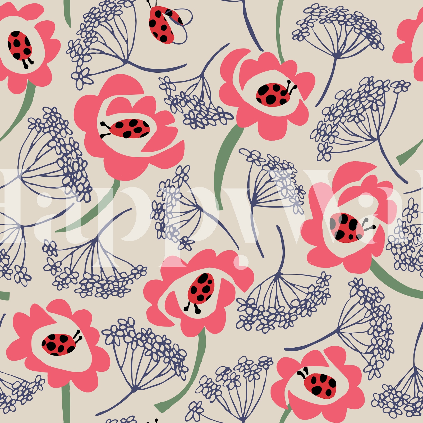 Ladybug'n Poppy Meadow Wallpaper | happywall.com