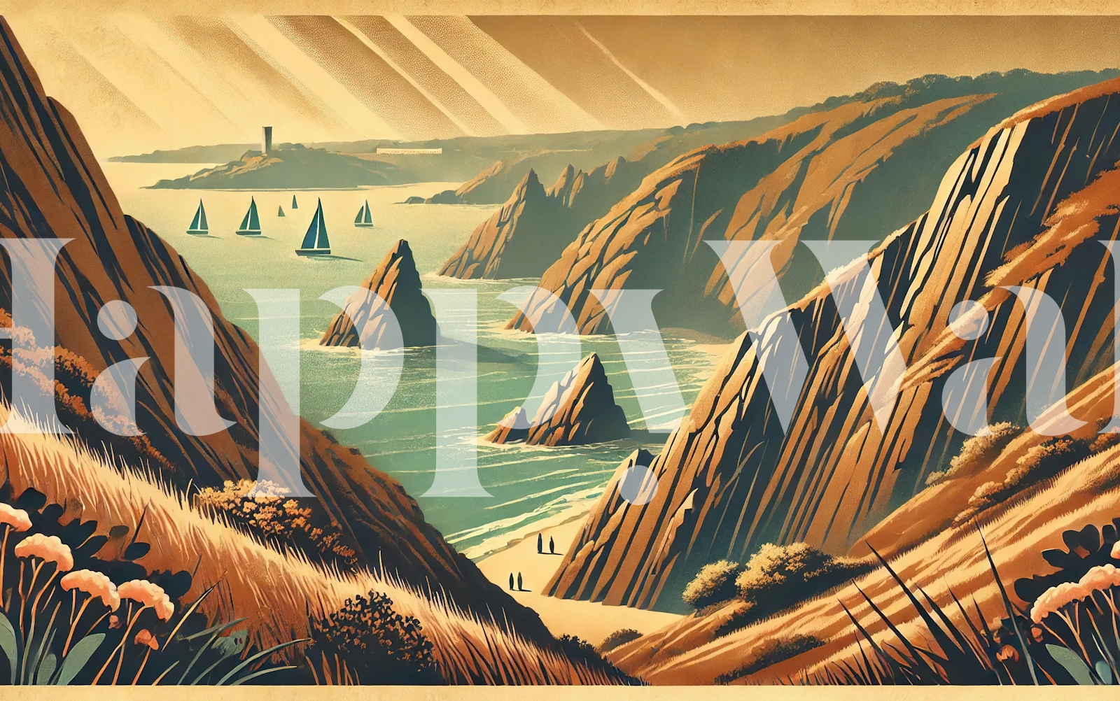 Vintage Cliffside Landscape Wallpaper