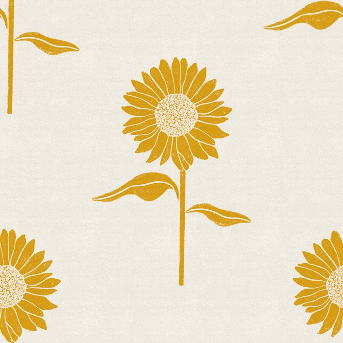 Golden Sunflower Block Print Wallpaper - Happywall