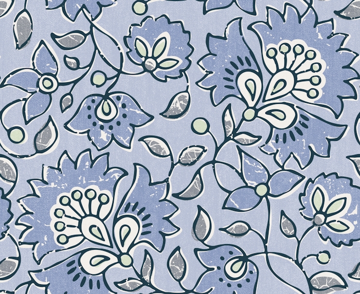 Blue Floral Pattern Wallpaper for Bedroom