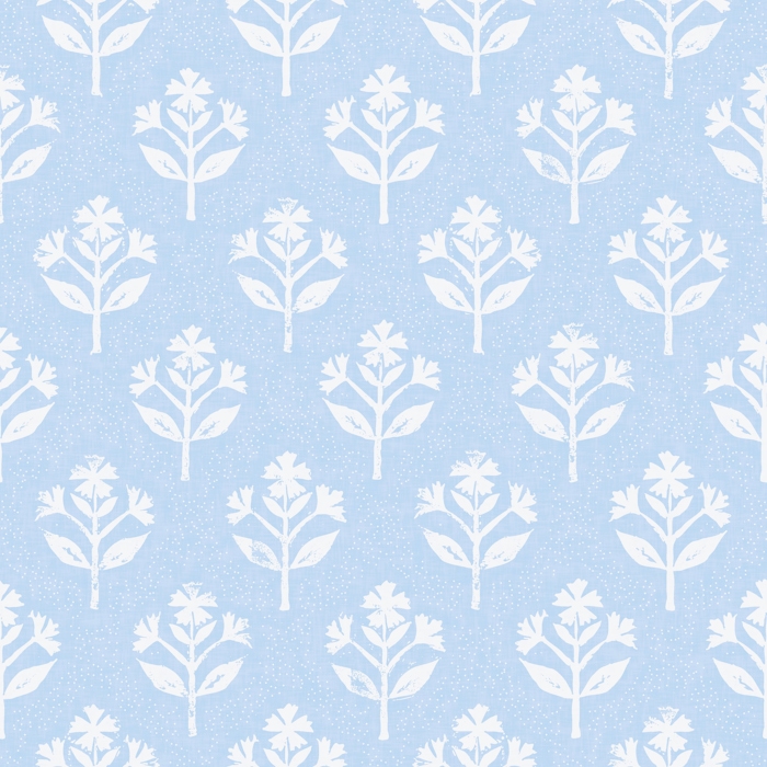 Block Print folk floral - blue | happywall.com