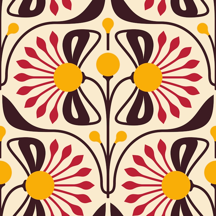 Retro Floral Wallpaper in Red and Yellow