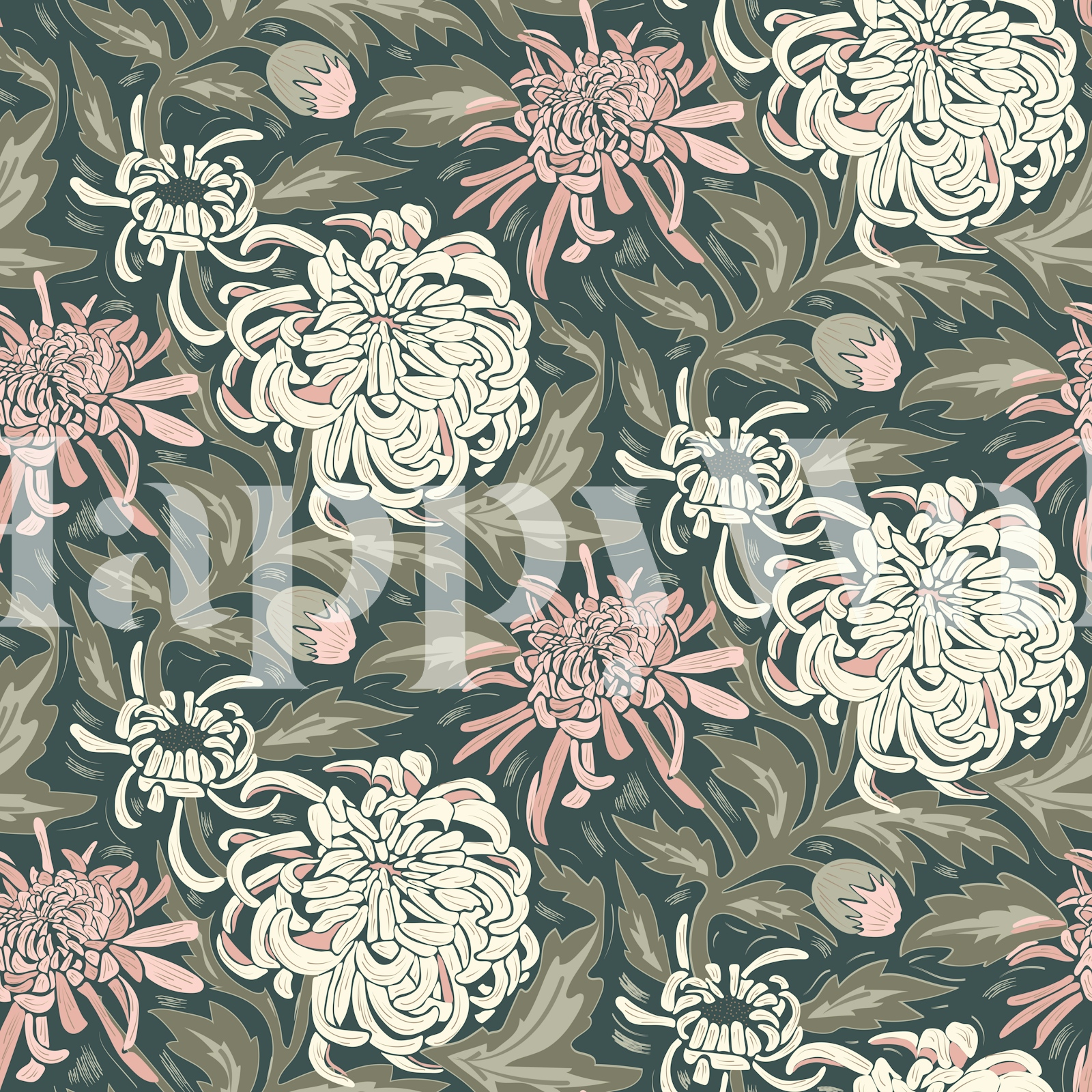 Chrysanthemum Block Print Bliss - Happywall