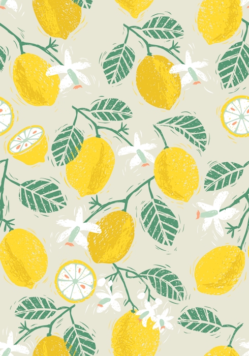 Yellow Floral Lemon Tree Wallpaper