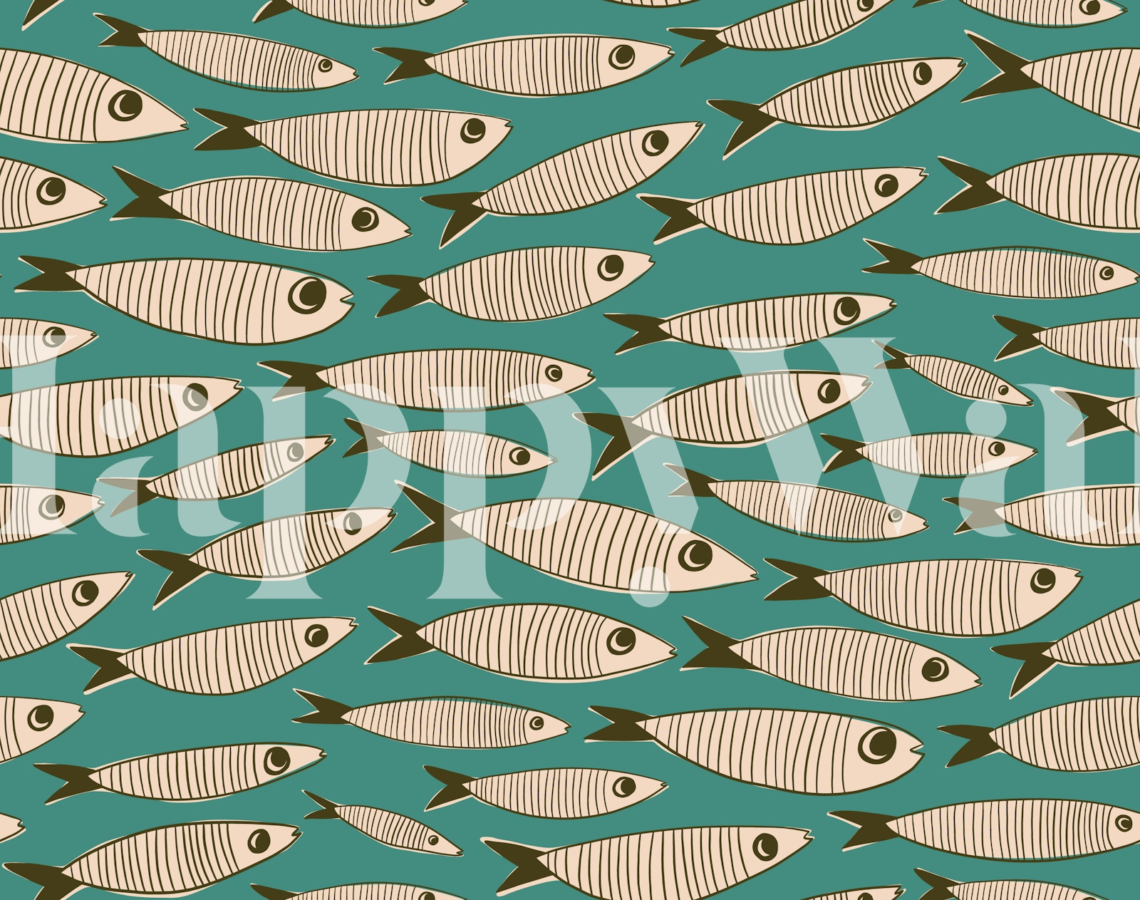Vintage Sardines Fish Teal Wallpaper