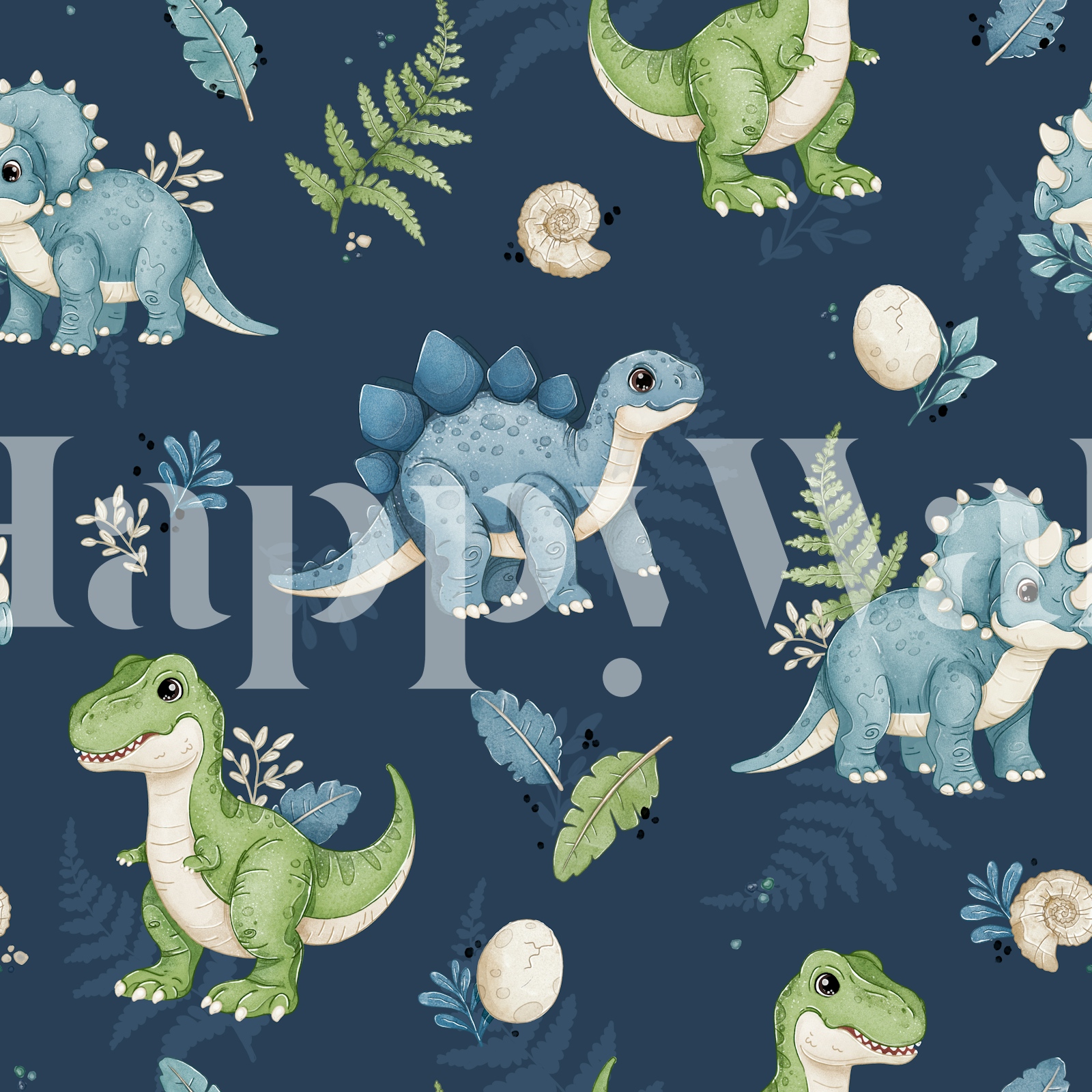 Dino Pals - Navy Wallpaper | Happywall.com