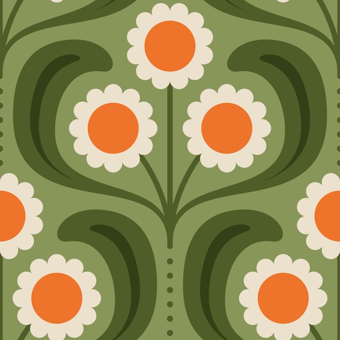 Groovy Daisy in Green Orange Wallpaper - Happywall