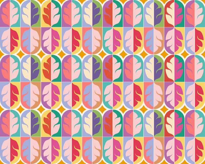 Retro Multicolor Leaf Tropical Wallpaper