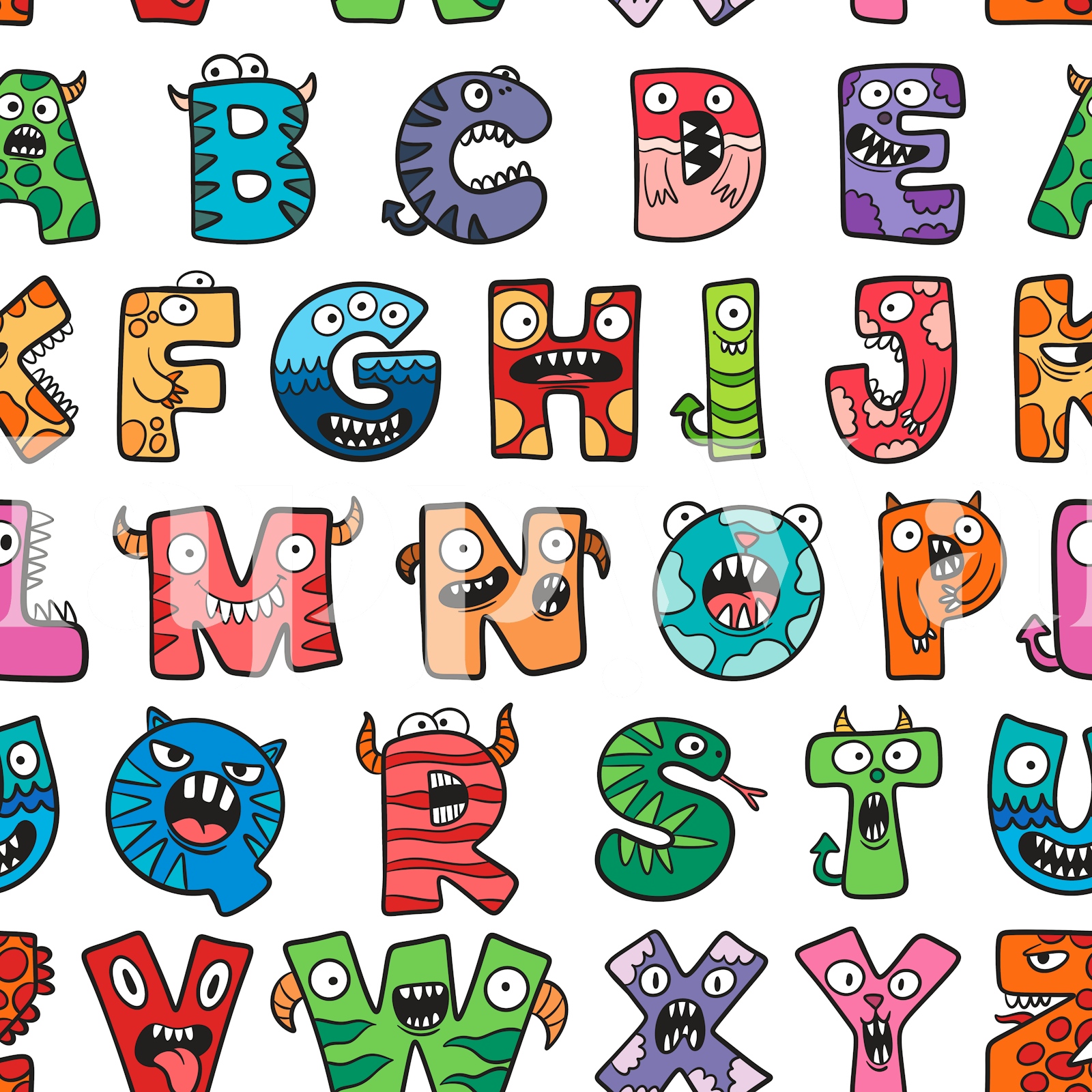 Colorful Monster Alphabet Wallpaper for Kids