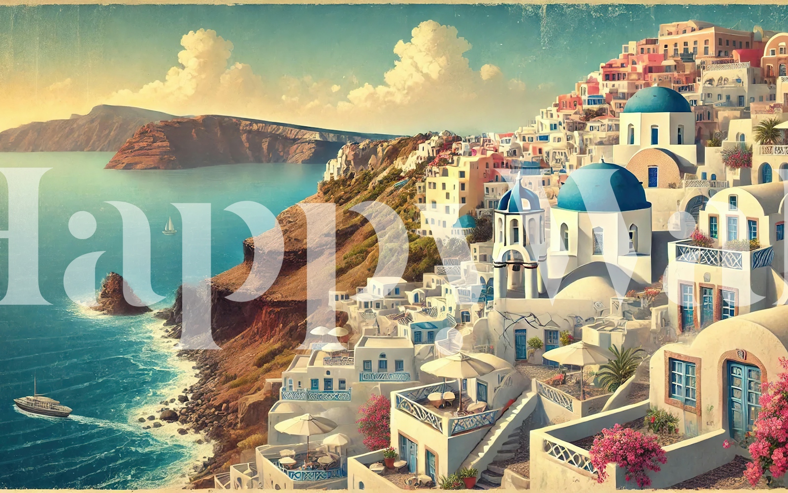 Vintage Santorini Cliffside Poster | Happywall