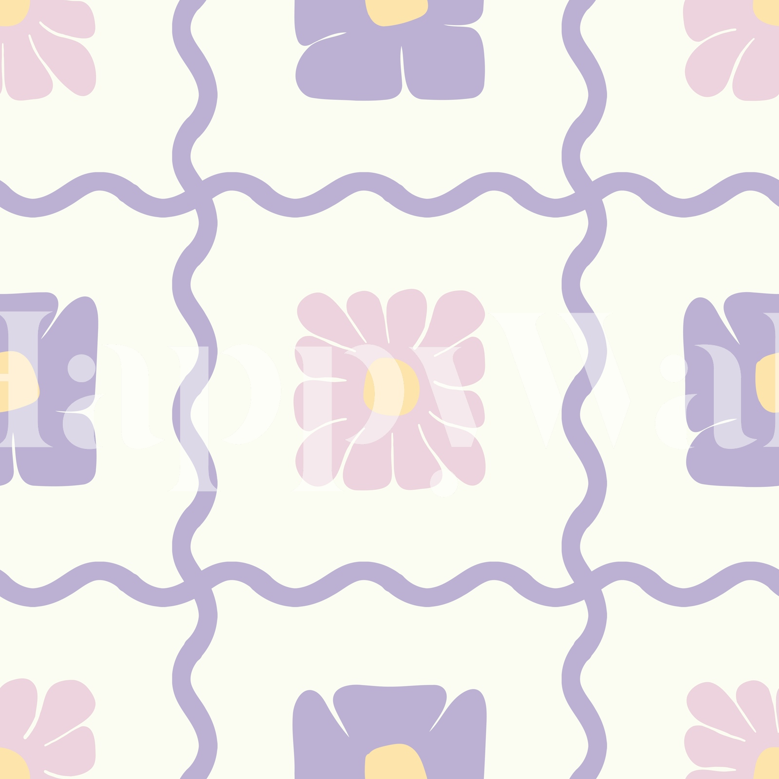 Floral Wavy Checker Lilac - HappyWall