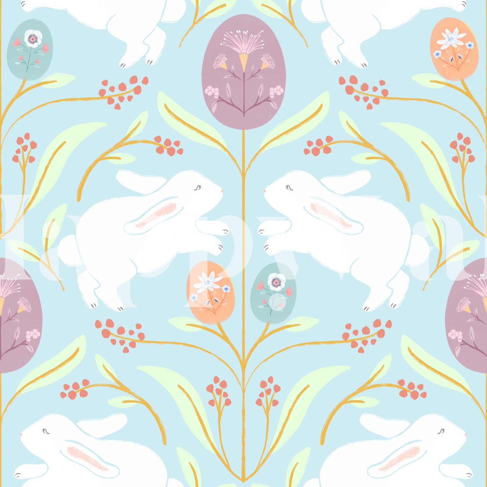 Pastel Easter Bunny Meadows - Happywall