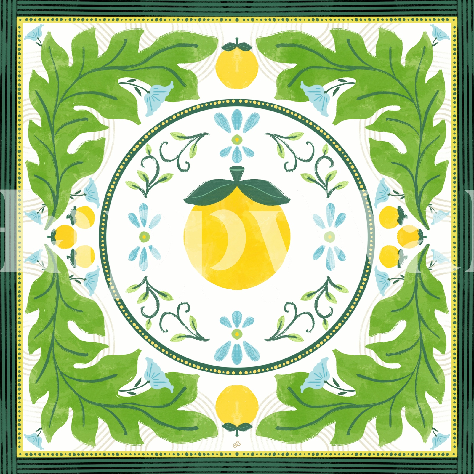 Yellow Citrus Floral Wallpaper