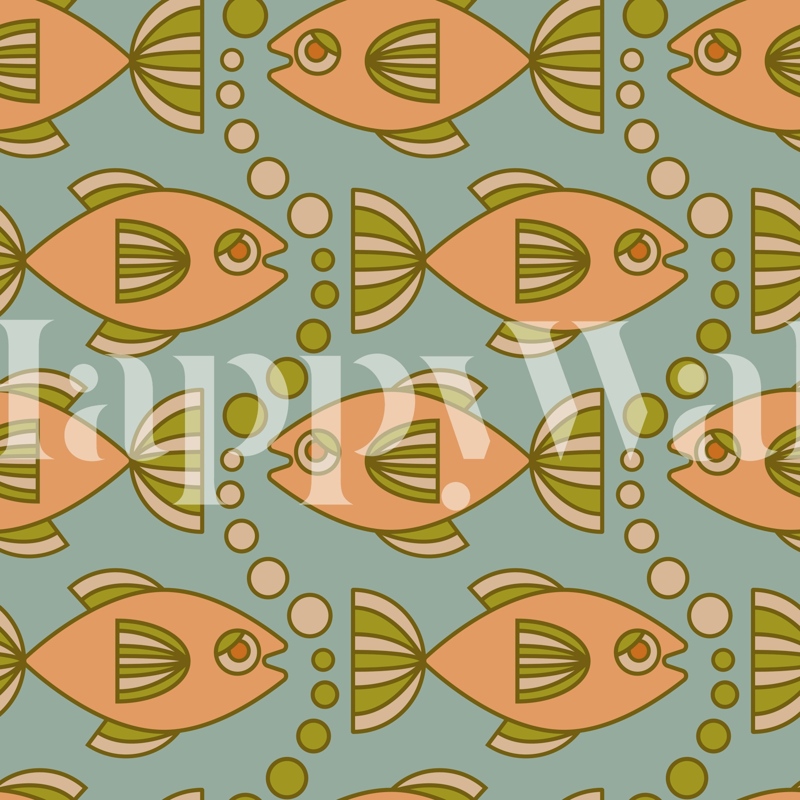 Art Deco Fish Bubbles Wallpaper | happywall.com